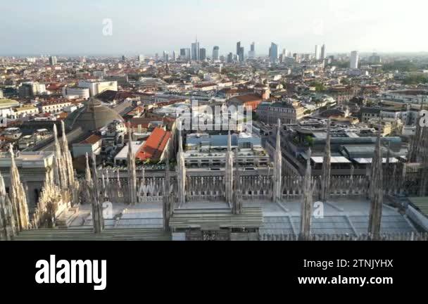 Europe, Italy, Milan 08-17-23 - Aerial view of Piazza Duomo, gothic ...