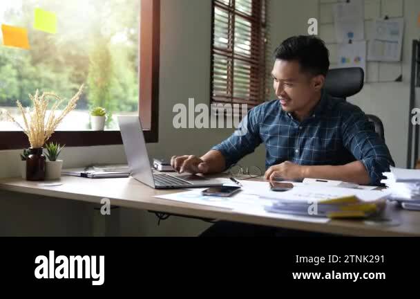 business man celebration in office for goal, target or achievement ...