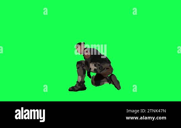 3D animated warrior soldier throwing grenade from right angle on green ...