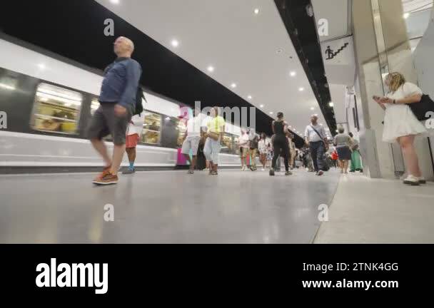 Paris, France. June 25 2023. People board crowded trains in metro ...