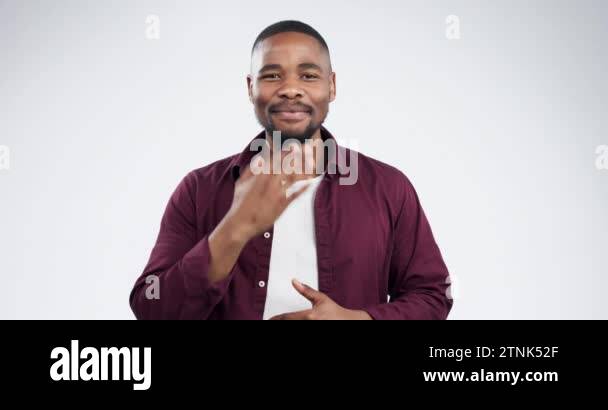 Thank you, communication and portrait of black man sign language ...