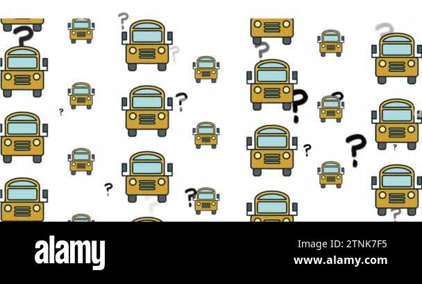 Animation of school bus icons floating over question mark on white ...