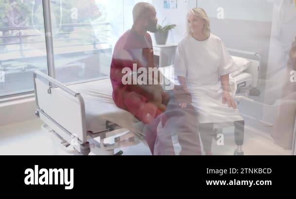 Collage of examination and physiotherapy of caucasian female senior ...