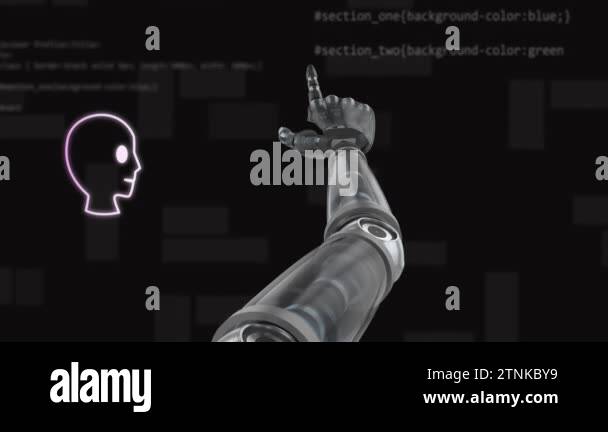 Animation of ai data processing over speech bubbles and dark background ...