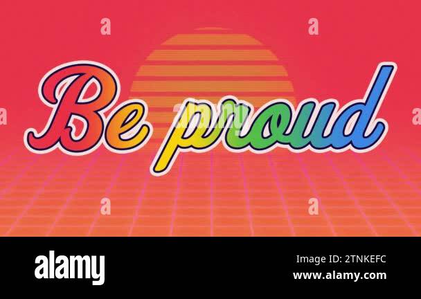 Animation of be proud rainbow text on seamless loop metaverse. Lgbt ...