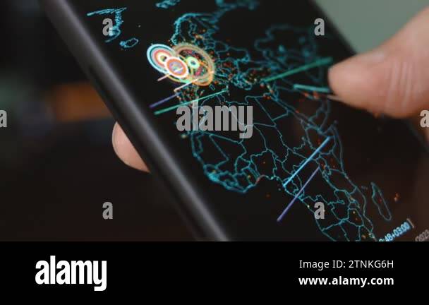 Cyber attack map navigation on smartphone. Displays Show Various ...