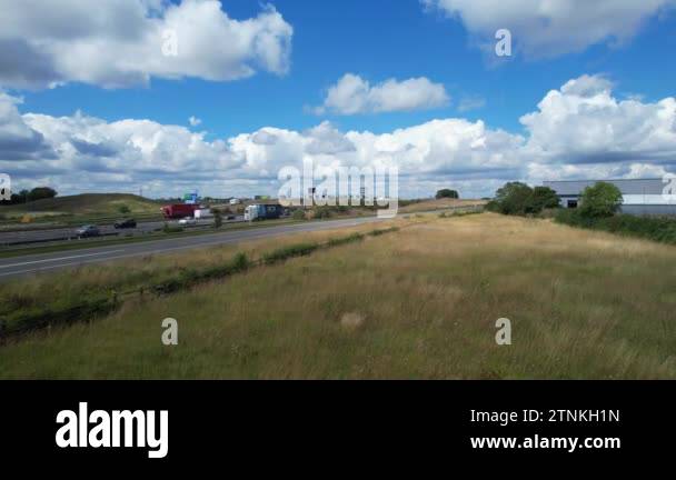 High Angle Footage of British Motorways with Busy Traffic During Cloudy ...