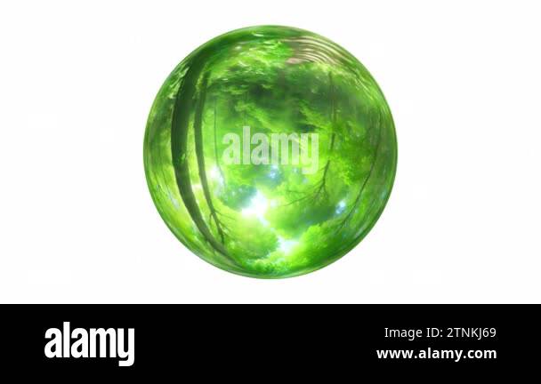 3D animation - Glass sphere with a green forest nature reflection ...