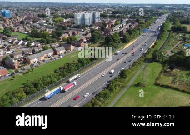 High Angle Footage of British Motorways and Roads in Luton City ...