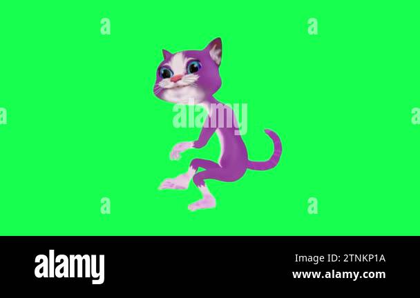 3D animated purple magic talking cat sitting talking from right angle ...