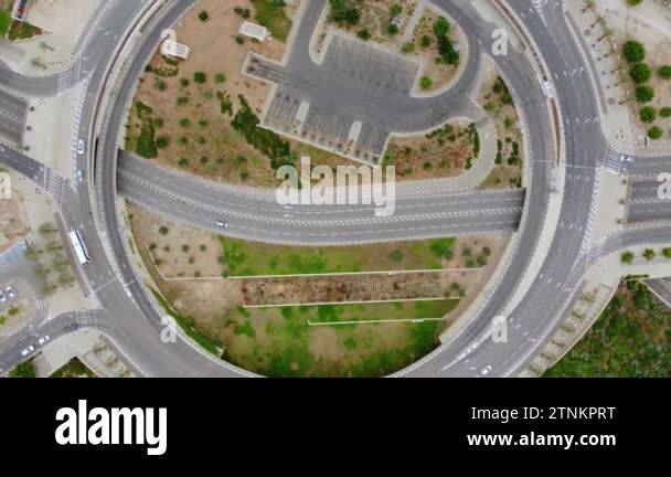top view at the intersection of urban elevated roads and interchange ...