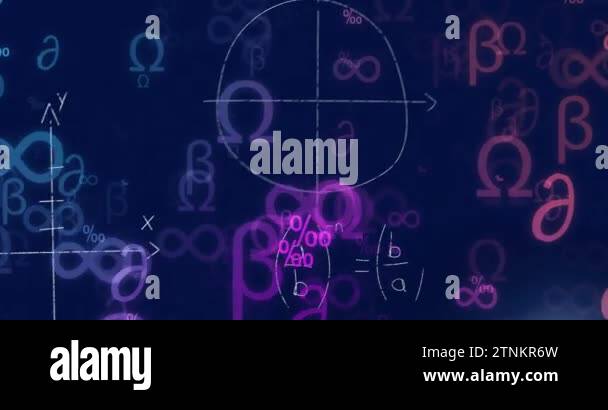 Animation of mathematical equations, symbols and diagrams over lens ...