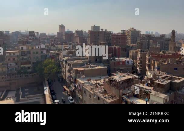 Aerial static view Brazil capital Cairo cityscape, buildings rooftops ...