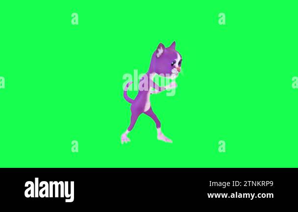 3D cartoon purple magical talking cat fighting and punching from left ...