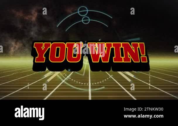 Animation of you win text over neon pattern on dark background. Video ...