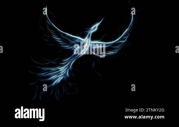 Flying phoenix bird as symbol of rebirth and new beginning. Loop ...