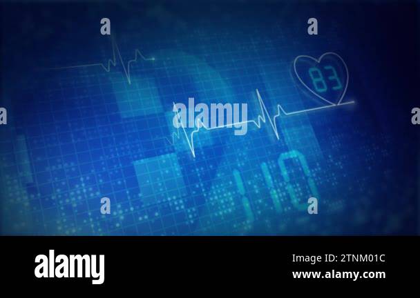 Electronic display with cardiogram heart. Computer animation with ...