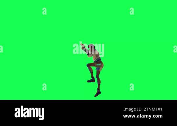 Animated warrior girl climbing ladder from right angle on green screen ...