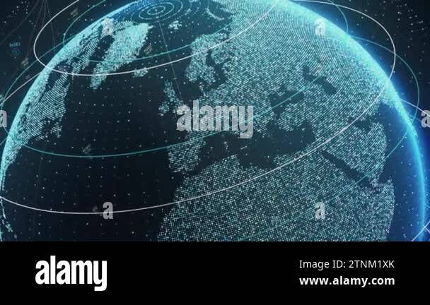 Animated digital grid and lines over spinning 3D big data Earth globe ...