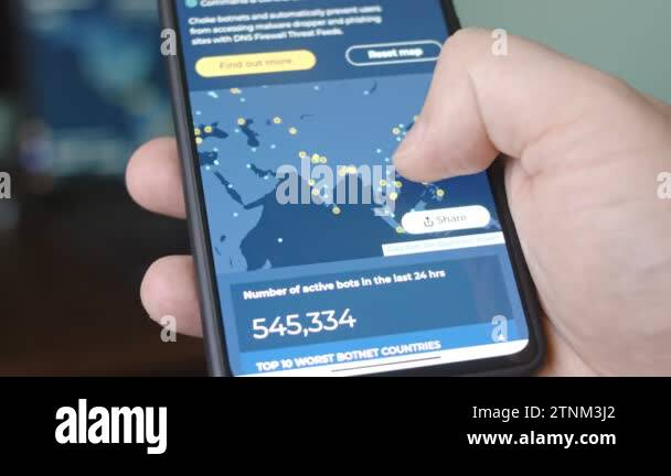 Cyber attack map navigation on smartphone. Displays Show Various ...
