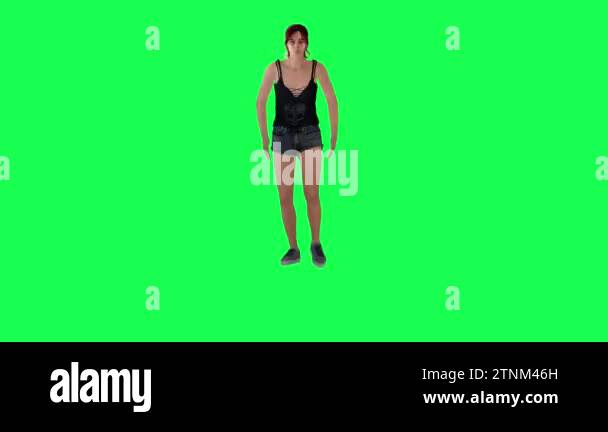 Addicted woman with a medium build and scarred in green screen with red ...