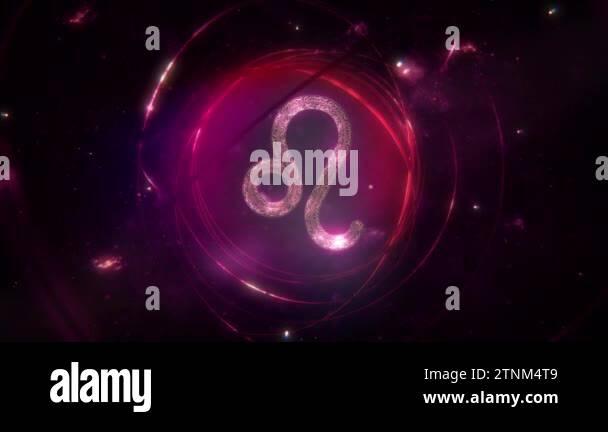 Leo zodiac sign as golden ornament and rings on purple violet galaxy ...