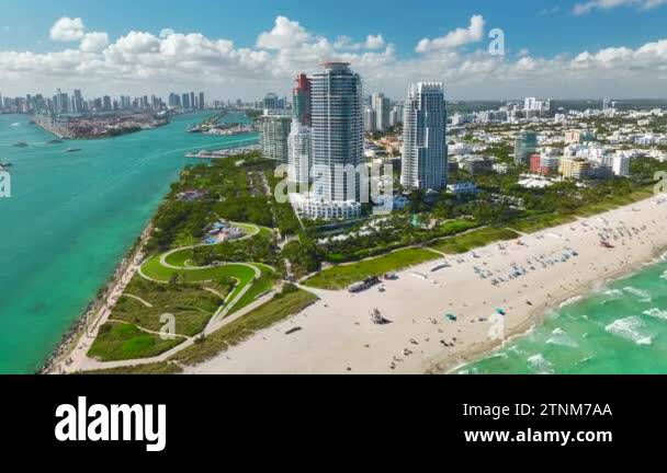 Miami Beach city with high luxury hotels and condos and sandy ...