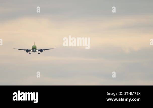 Aircraft approaching landing. Aircraft landing gear release. Slow ...