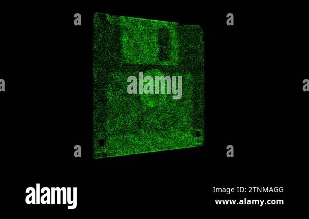 3D Floppy disk rotates on black bg. Old Technology. Analog media ...