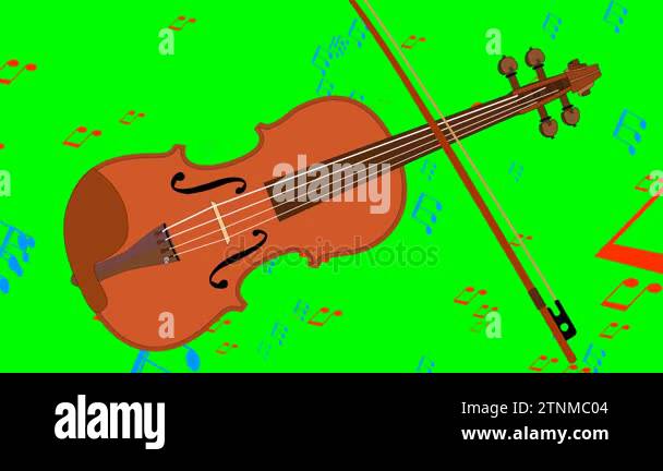 Animated violin and flying music notes on green screen. Musical ...