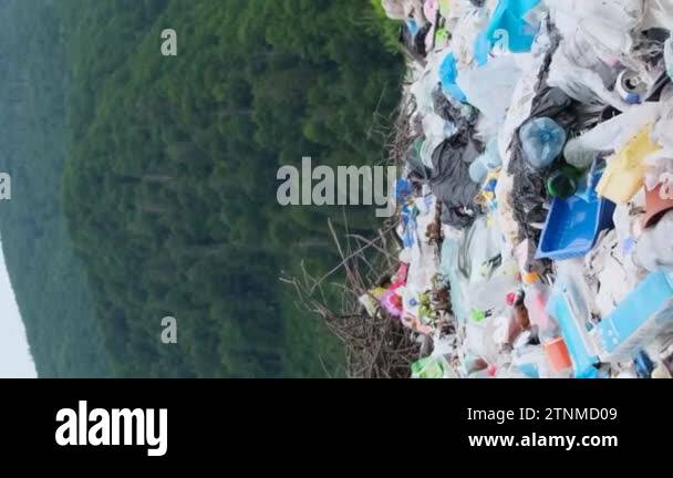 Landfill for plastic waste in the middle of a green forest in the ...