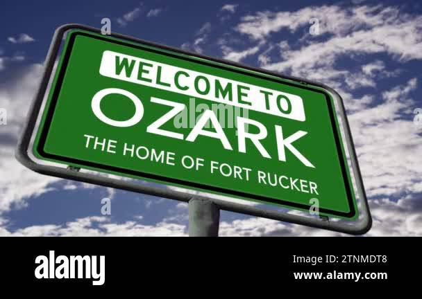 Welcome to Ozark, Alabama, The Home of Fort Rucker Slogan, US Road Sign Close Up Realistic 3d ...