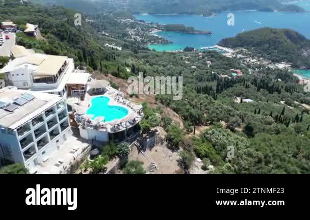 Greece, Corfu, Summer 2023. Birds eye view of the beach Paleokastrica ...
