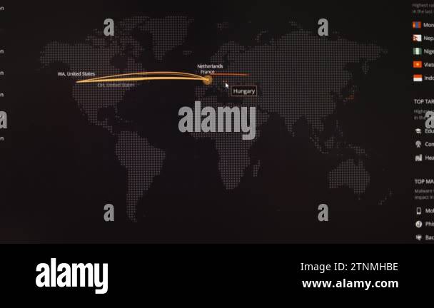 Dark Monitoring Software Mockup With World Map Updating In Real Time And Graphs And Charts With