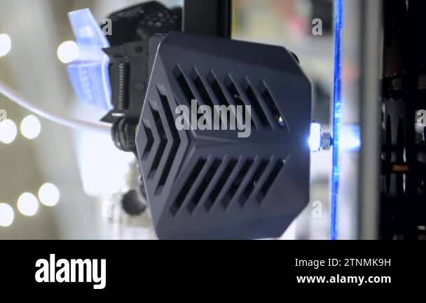 Abstract object printing on 3D printer with molten plastic close-up. 3D ...