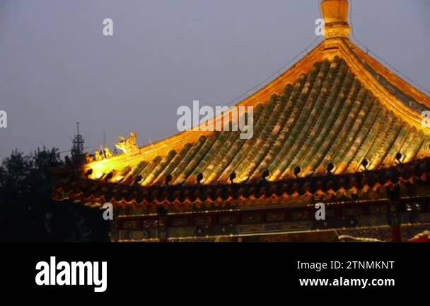 China Beijing ancient Chinese architecture pavilions reflection in pool ...