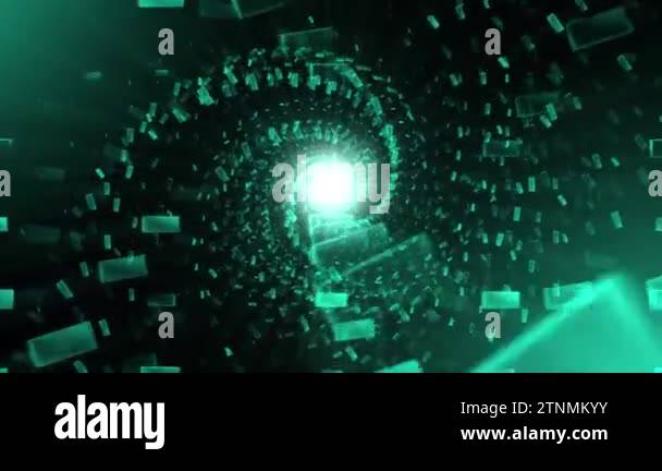 Motion graphic 4K flying into digital technologic tunnel.3D Big Data Digital tunnel square with ...