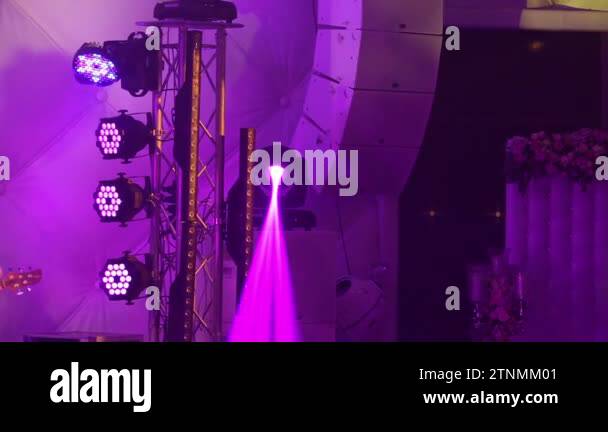 Stage lights at the concert with fog, Stage lights on a console ...