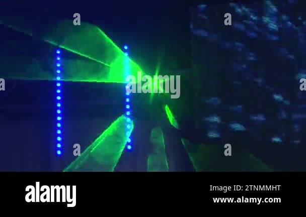 Stage lights at the concert with fog, Stage lights on a console ...