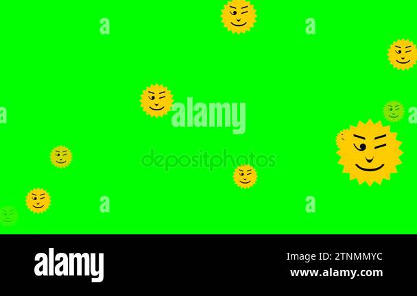 Flying yellow emoticons in sun shape. Different facial expression ...