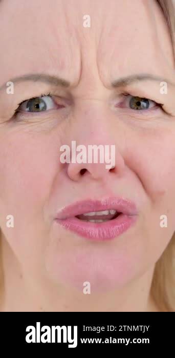 angry dissatisfied angry woman showing hands go away shrugging off ...