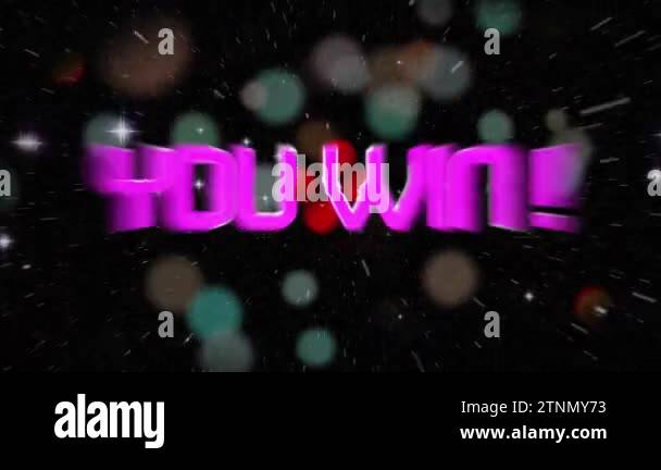 Animation of you win text with exclamation over lens flares against ...