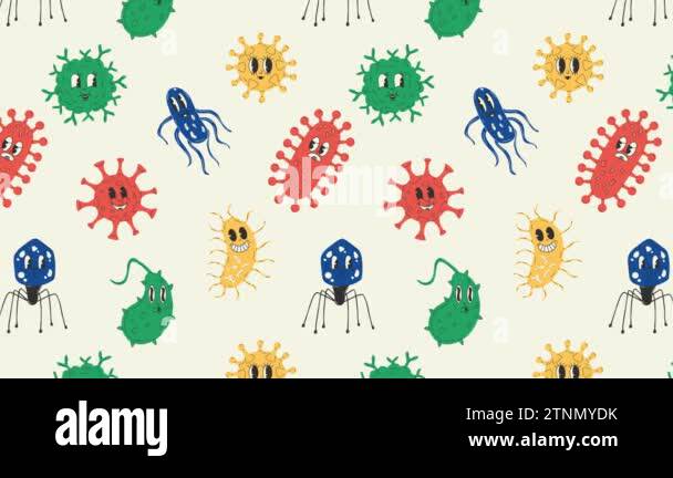 Cute Cartoon bacteria, virus character. Old animation Loop Background ...