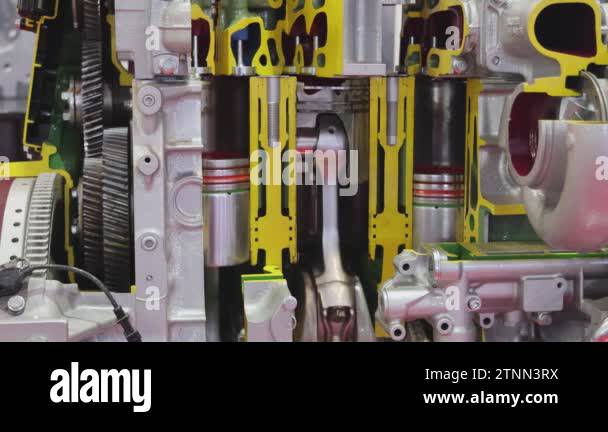 Large Truck Diesel Engine Motor Cross Section Motion Pistons Stock ...