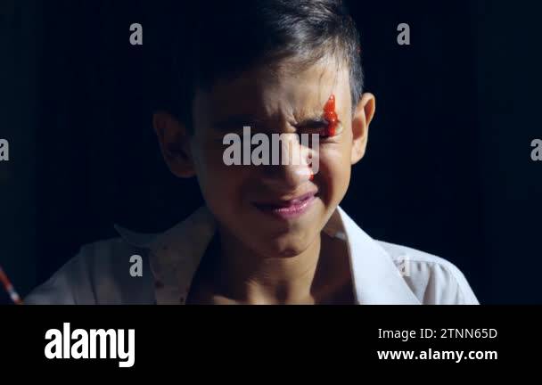 A mad man, a demon that has become a child, a gripping knife, covered ...