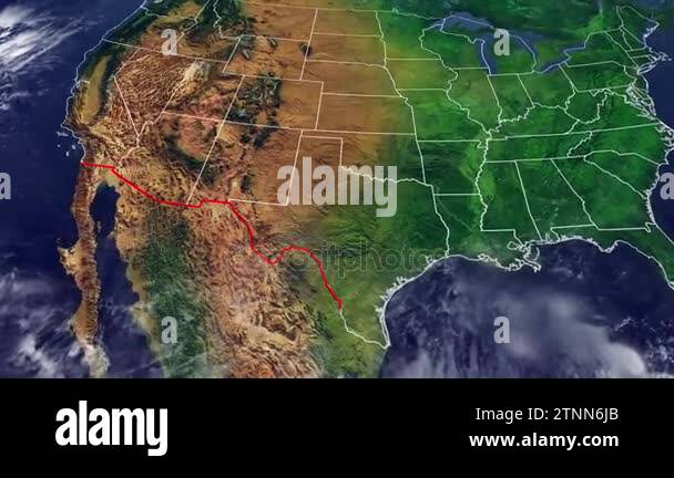 Map of USA and border with Mexico, US map with reliefs and mountains of ...