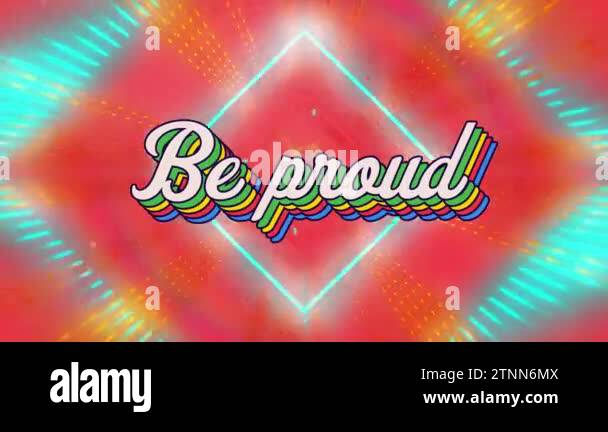 Animation of be proud rainbow text on seamless loop neon light. Lgbt ...