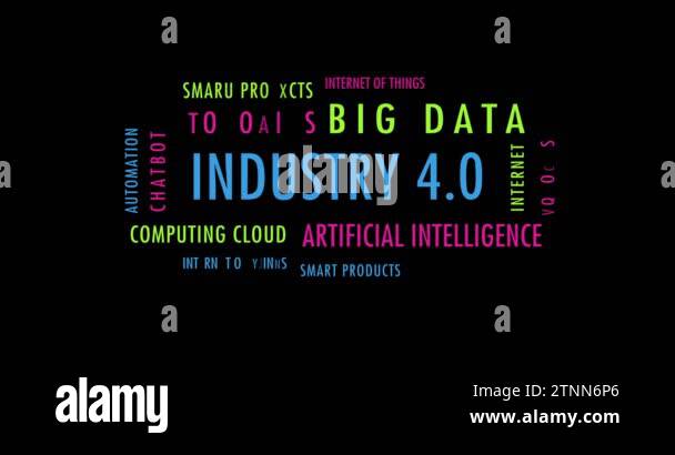 Industry 4.0 revolution kinetic text abstract concept animated. Artificial intelligence and ...