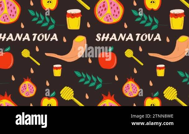 Rosh Hashanah animation Loop Background. .Video flat cartoon animation ...