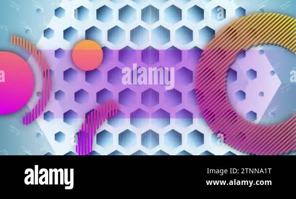 Animation lines forming geometric shapes over hexagons against black background. Digitally ...